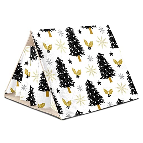 enheng Small Pet Hideout Christmas Tree Snowflakes Pattern Hamster House Guinea Pig Playhouse for Dwarf Rabbits Hedgehogs Chinchillas