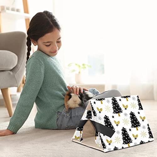 enheng Small Pet Hideout Christmas Tree Snowflakes Pattern Hamster House Guinea Pig Playhouse for Dwarf Rabbits Hedgehogs Chinchillas