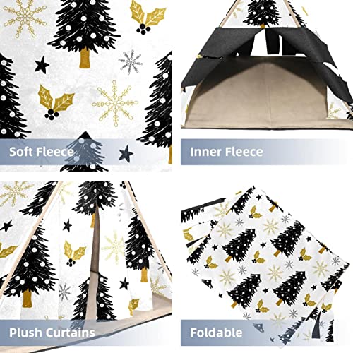 enheng Small Pet Hideout Christmas Tree Snowflakes Pattern Hamster House Guinea Pig Playhouse for Dwarf Rabbits Hedgehogs Chinchillas