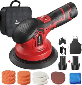 cordless car buffer polisher - with 2pcs batteries and polishing pads, aiment 6 inch car polisher for car detailing with 6 variable speed, 2500-5000rpm brushless polisher for waxing paint correction