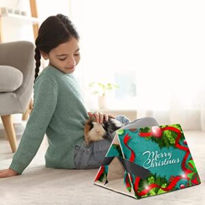 enheng Small Pet Hideout Christmas Ornaments Pinecones Green Background Hamster House Guinea Pig Playhouse for Dwarf Rabbits Hedgehogs Chinchillas