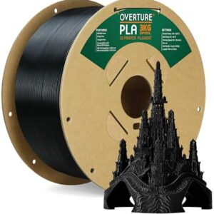 OVERTURE PLA Filament 1.75mm PLA 3D Printer Filament, 3kg Cardboard Spool (6.6lbs), Dimensional Accuracy +/- 0.03mm, Fit Most FDM Printer(Black 3KG-1 Pack)