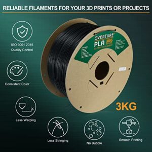 OVERTURE PLA Filament 1.75mm PLA 3D Printer Filament, 3kg Cardboard Spool (6.6lbs), Dimensional Accuracy +/- 0.03mm, Fit Most FDM Printer(Black 3KG-1 Pack)