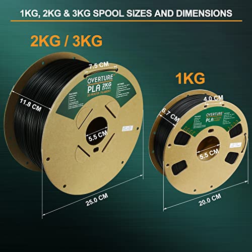 OVERTURE PLA Filament 1.75mm PLA 3D Printer Filament, 3kg Cardboard Spool (6.6lbs), Dimensional Accuracy +/- 0.03mm, Fit Most FDM Printer(Black 3KG-1 Pack)