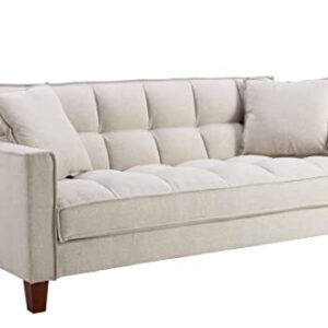 Melpomene 70" W Mid Century Modern Linen Loveseat Sofa,Tufted Upholstered Small Sofa Couch with 2 Pillows and Wood Legs,for Small Space, Apartment, Dorm, Bedroom, Office (Beige)