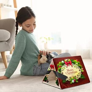 enheng Small Pet Hideout Merry Christmas with Red Background Hamster House Guinea Pig Playhouse for Dwarf Rabbits Hedgehogs Chinchillas