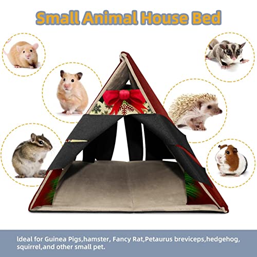 enheng Small Pet Hideout Merry Christmas with Red Background Hamster House Guinea Pig Playhouse for Dwarf Rabbits Hedgehogs Chinchillas