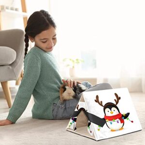 Small Pet Hideout Penguin Celebrating Christmas Hamster House Guinea Pig Playhouse for Dwarf Rabbits Hedgehogs Chinchillas