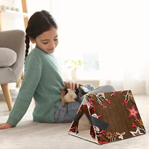 enheng Small Pet Hideout Christmas Elements with Wood Texture Hamster House Guinea Pig Playhouse for Dwarf Rabbits Hedgehogs Chinchillas