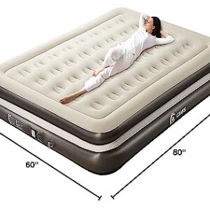 Ciays Air Mattress Queen with Built-in Pump, Double High Blow Up Mattress with Carrying Bag, Inflatable Air Bed for Guests, Family, Brown