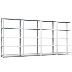 giantex 4 pcs 5-tier storage shelves, 39 x 16 x 74 inch height adjustable steel garage storage rack with foot pads, heavy duty garage shelving for warehouse, basement, kitchen, white