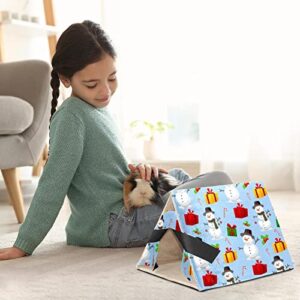 enheng Small Pet Hideout Christmas Snowman Present Boxes with Blue Background Hamster House Guinea Pig Playhouse for Dwarf Rabbits Hedgehogs Chinchillas