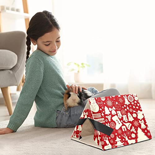 enheng Small Pet Hideout Red Christmas Elements Hamster House Guinea Pig Playhouse for Dwarf Rabbits Hedgehogs Chinchillas