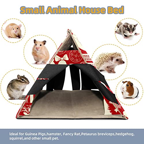 enheng Small Pet Hideout Red Christmas Elements Hamster House Guinea Pig Playhouse for Dwarf Rabbits Hedgehogs Chinchillas