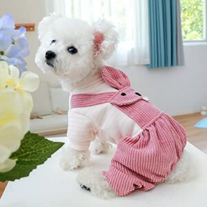 Wakeu Pet Products Wakeu Dog Overall Pet Clothes for Small Pink White Stripes Bib Pants Outfits Soft Breathable Jumpsuit Puppy Girl Boy Cat Apparel Walking Outdoor Spring Autumn Winter (M-Pink)