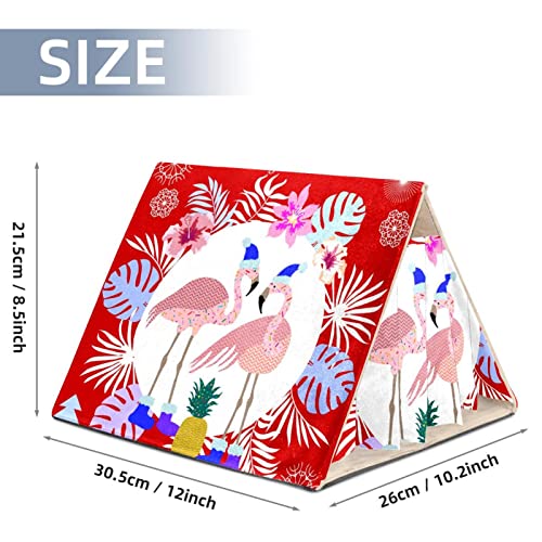 enheng Small Pet Hideout Merry Christmas Hat Flamingo Palm Hamster House Guinea Pig Playhouse for Dwarf Rabbits Hedgehogs Chinchillas