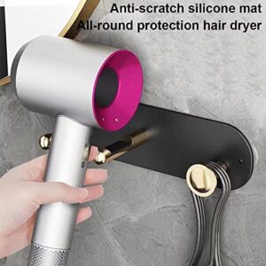 Hair Dryer Holder Wall Mounted Compatible for Dyson Hair Dryer, Salon Holder Storage Bathroom Organizer Adhesive Hair Dryer Rack Stand Aluminum Black Gold