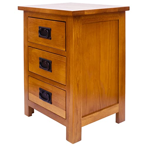 AERATI Oak Nightstands Side Table with 3 Drawers Storage Shelf Console Already Assembled Rustic