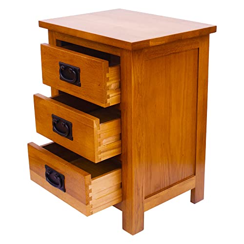 AERATI Oak Nightstands Side Table with 3 Drawers Storage Shelf Console Already Assembled Rustic