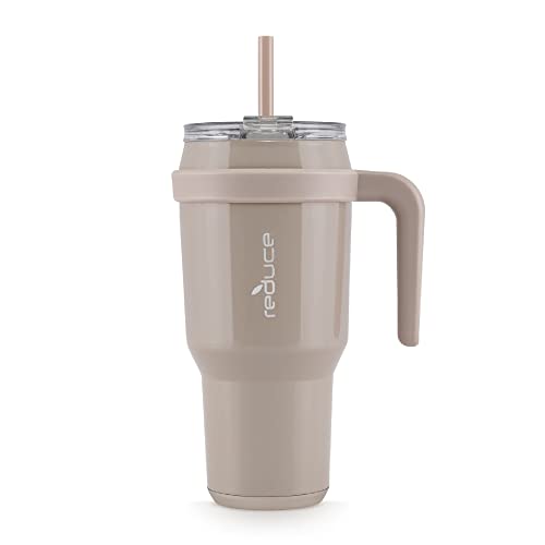 REDUCE 40 oz Tumbler with Handle - Vacuum Insulated Stainless Steel Mug with Sip-It-Your-Way Lid and Straw - Keeps Drinks Cold up to 34 Hours - Sweat Proof, Dishwasher Safe, BPA Free - Sand