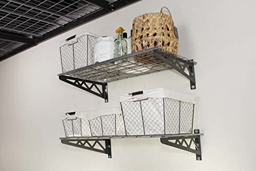 MonsterRax | Garage Wall Shelf Two-Pack White or Hammertone | Three Size Options | Includes Bike Hooks | 300lb Weight Capacity (Hammertone, 12"x36")