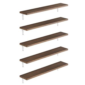 wallniture arras floating shelves for wall decor, 24" bookshelf for living room decor, kitchen organization, bedroom & bathroom storage shelves, walnut set of 5