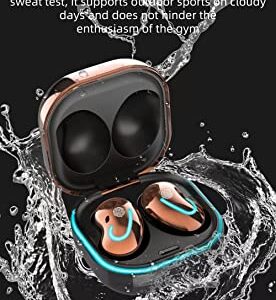 eDealz in-Ear Wireless Bluetooth 5.1 Headphones, Earbuds IPX4 Waterproof with Microphone Rechargeable Micro USB Smart LED RGB Case for Smartphones Android iOS (Rose Gold)