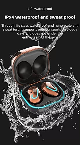 eDealz in-Ear Wireless Bluetooth 5.1 Headphones, Earbuds IPX4 Waterproof with Microphone Rechargeable Micro USB Smart LED RGB Case for Smartphones Android iOS (Rose Gold)