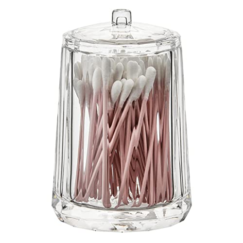 RAYYXP 10 Oz Qtips Holder Clear Plastic with Lid Cotton Swab Container Bathroom Apothecary Storage Jars, Vanity Countertop Canister for Qtips,Cotton Balls,Swabs,Round Pads,Makeup Sponges