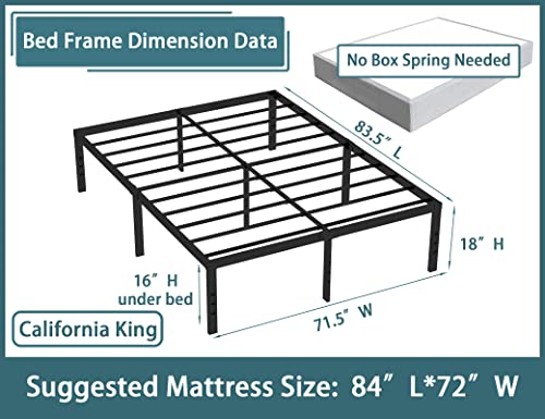 Rooflare California King Bed Frames 18 Inch Tall 9 Legs Max 3500lbs Heavy Duty Sturdy Metal Steel Cali King Size Platform No Box Spring Needed Black Easy to Assemble-Black