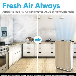 Aspen One Button Air Purifier for Large Room, Cleans 1500 SqFt in 50min and 362 SqFt in 12min, HEPA Filter Air Purifier with Automatic Mode, and App Control - Removes 99.97% of Smoke, Pollen, and more