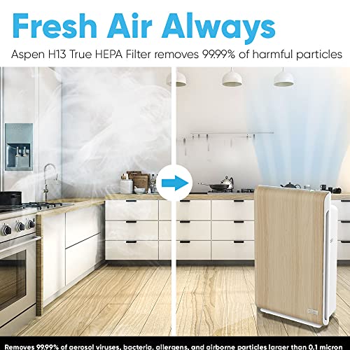 Aspen One Button Air Purifier for Large Room, Cleans 1500 SqFt in 50min and 362 SqFt in 12min, HEPA Filter Air Purifier with Automatic Mode, and App Control - Removes 99.97% of Smoke, Pollen, and more