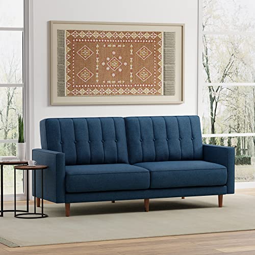 Glenwillow Home 81.5" Mies Square Arm Sleeper Sofa with Vertical Seams in MCM Vintage Design in Blue