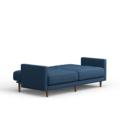 Glenwillow Home 81.5" Mies Square Arm Sleeper Sofa with Vertical Seams in MCM Vintage Design in Blue