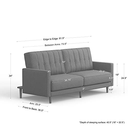 Glenwillow Home 81.5" Mies Square Arm Sleeper Sofa with Vertical Seams in MCM Vintage Design in Blue