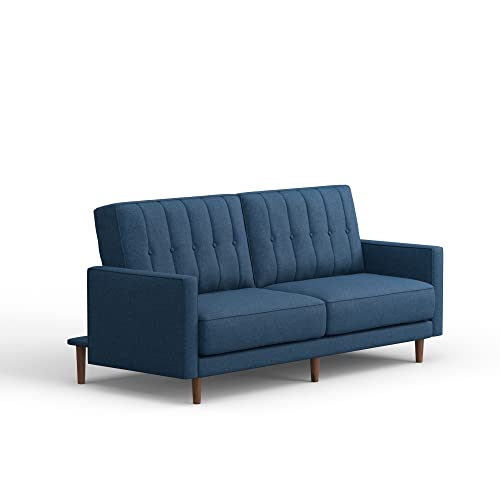 Glenwillow Home 81.5" Mies Square Arm Sleeper Sofa with Vertical Seams in MCM Vintage Design in Blue