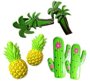 3 set (6 ct) coconut, pineapple, cactus beach towel clips jumbo size for beach chair, cruise beach patio, pool accessories, household snacks clip, baby stroller clips by c&h solutions