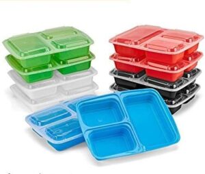 (10 pack) 3 section plate meal prep containers with lids