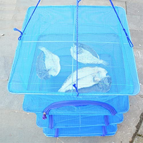 N/A 3-Layer Folding Drying Fishing Net Net Fish Vegetable Drying Rack Vegetable Drying Net Crab PE Rack Hanging Net (Color : Blue, Size : 40x40x65cm)