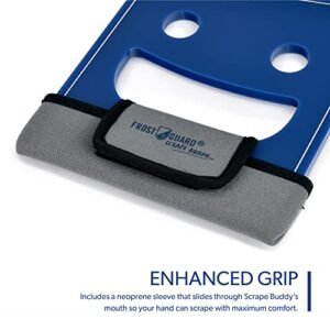 FrostGuard Scrape Buddy Car Ice Scraper Scrape with a Smile - Quickly Remove Frost, Ice and Snow from Your Vehicle Windows and Wiper Blades - Acrylic with Comfort Neoprene Sleeve - Blue Frost