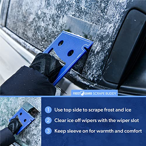 FrostGuard Scrape Buddy Car Ice Scraper Scrape with a Smile - Quickly Remove Frost, Ice and Snow from Your Vehicle Windows and Wiper Blades - Acrylic with Comfort Neoprene Sleeve - Blue Frost