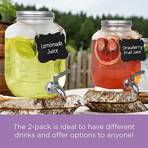 UMAID Glass Drink Dispensers for parties [Set of 2] 1 Gallon Glass Jar Beverage Dispenser W/Stainless Steel Spigot, Leakproof - Glass Drink Dispenser W/Ice Cylinder, Sun Tea Jar, Lemonade & Daily Use