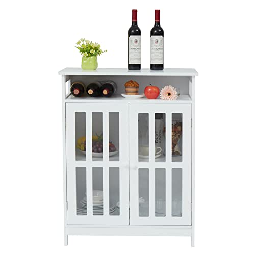 Kitchen Buffet Storage Cabinet Sideboard Buffet Server Bar Cabinet Console Table Storage Cabinet with Open Shelf and 2 Doors for Dining Room, White