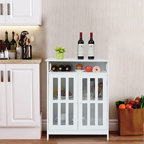 Kitchen Buffet Storage Cabinet Sideboard Buffet Server Bar Cabinet Console Table Storage Cabinet with Open Shelf and 2 Doors for Dining Room, White