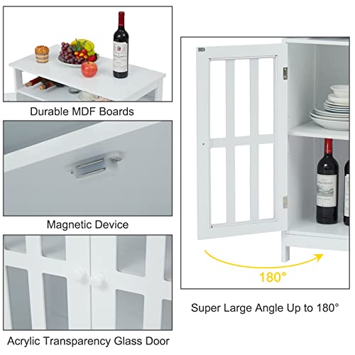 Kitchen Buffet Storage Cabinet Sideboard Buffet Server Bar Cabinet Console Table Storage Cabinet with Open Shelf and 2 Doors for Dining Room, White