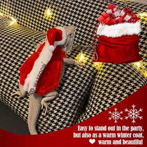 Christmas Bearded Dragon Costume Reptile Santa Hat Scarf Ferret Xmas Hat Reptile Straw Hat with Antlers Adjustable Elastic Chin Strap (Costume + Sling)