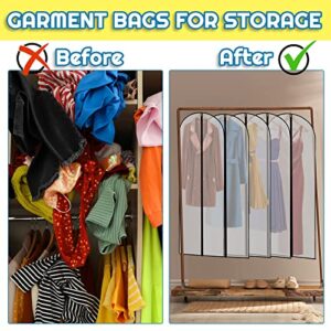 20 Pcs Garment Bags for Hanging Clothes Bulk Clear Zippered Hanging Garment Covers Bags Suit Protector Cover Dress Bags Storage Bags for Clothes Long Dress Suit Coat Costumes Uniforms (24 x 60 Inch)