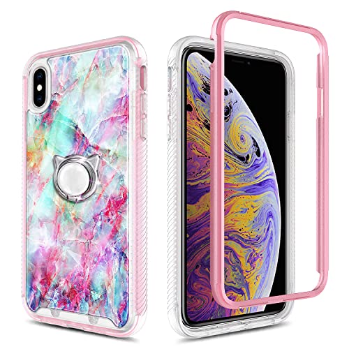 NGB Supremacy Compatible with iPhone XR Case, Full Body Protection with [Built-in Screen Protector] Ring Holder/Wrist Strap, Slim Fit Shockproof Bumper Durable Cover Case (Marble Fantasy)