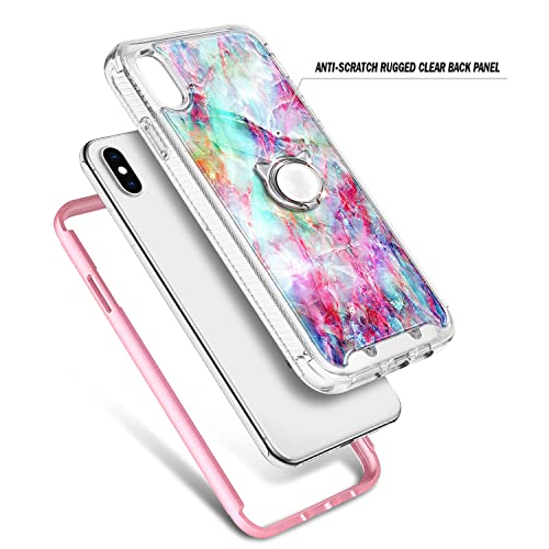 NGB Supremacy Compatible with iPhone XR Case, Full Body Protection with [Built-in Screen Protector] Ring Holder/Wrist Strap, Slim Fit Shockproof Bumper Durable Cover Case (Marble Fantasy)