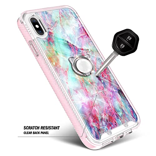 NGB Supremacy Compatible with iPhone XR Case, Full Body Protection with [Built-in Screen Protector] Ring Holder/Wrist Strap, Slim Fit Shockproof Bumper Durable Cover Case (Marble Fantasy)